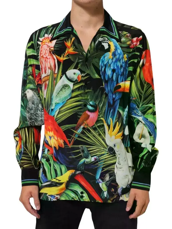 Dolce & Gabbana Parrot-print Long-sleeve Shirt - Green