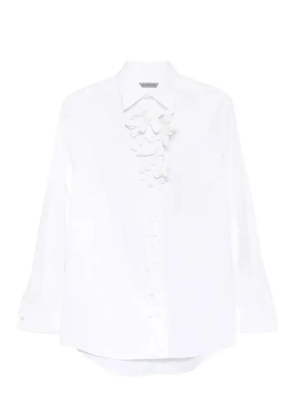 Balenciaga White Cotton Ruffled Detail Shirt - Brown