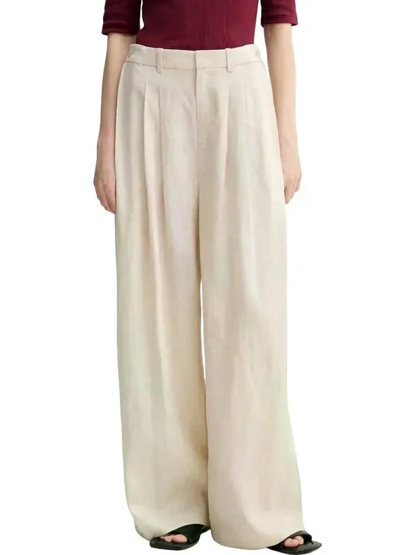 GESTUZ Beige Wide-leg Trousers With Decorative Side Buttons - Neutrals