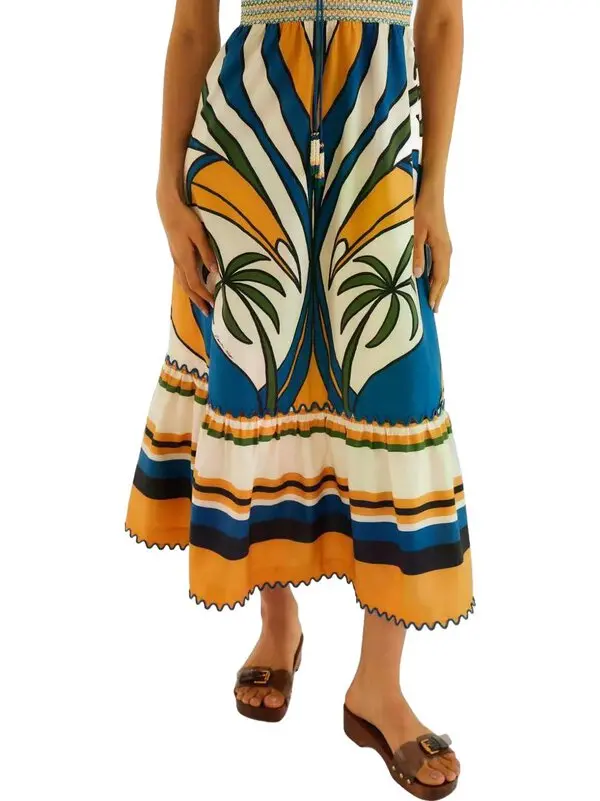 Farm Rio Tropical Graphic Ric Rac Midi Dress - Neutrals
