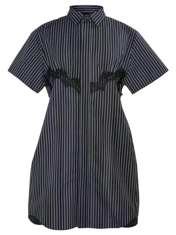Sacai Striped Lace Detail Midi Dress - Blue