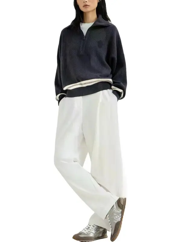 Brunello Cucinelli Cashmere English-rib Half-zip Sweater - Blue