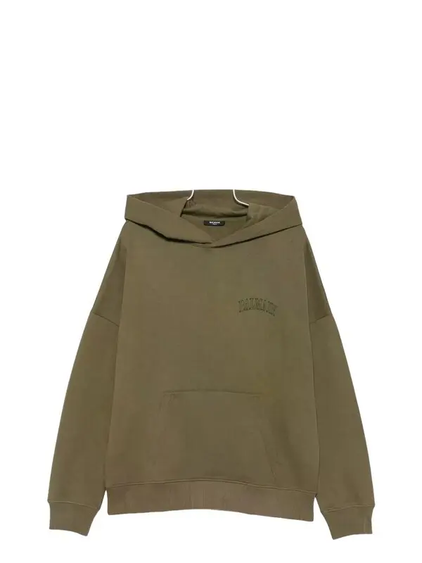 Balmain Logo Print Cotton Hoodie - Green