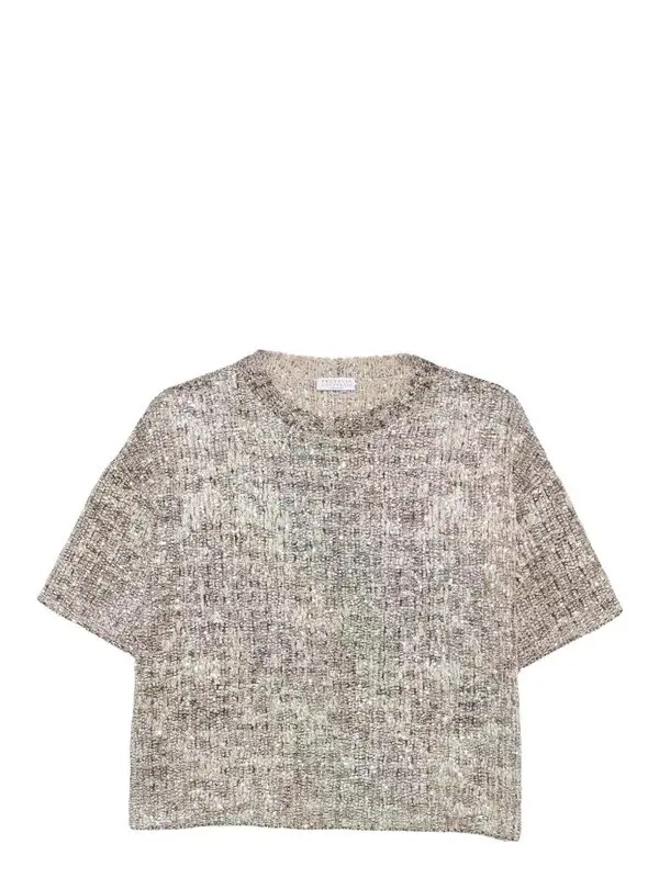 Brunello Cucinelli Mohair And Wool T-shirt With Craquelé Embroidery - Neutrals