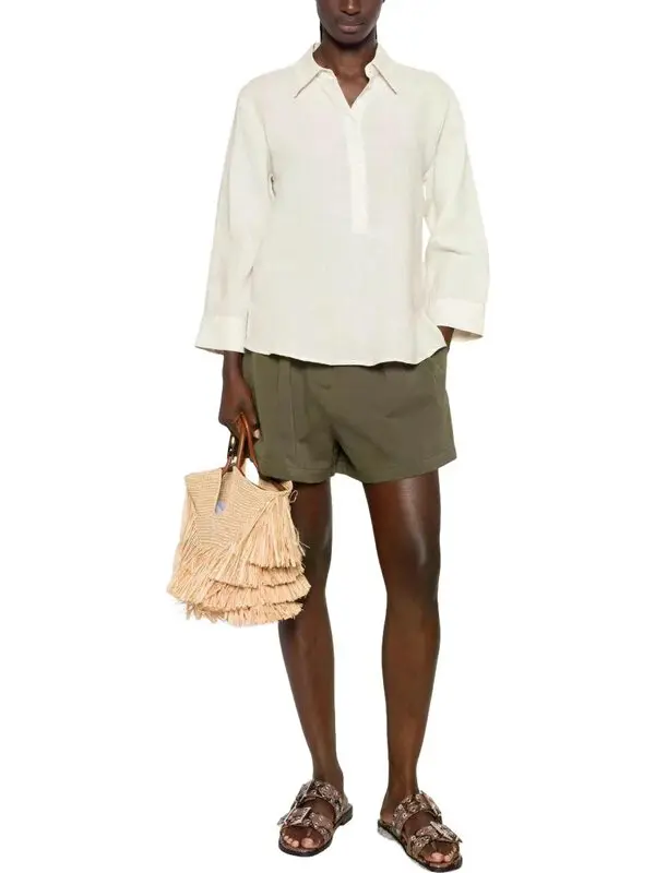 SLOWEAR Polo-collar Linen Blouse - Neutrals