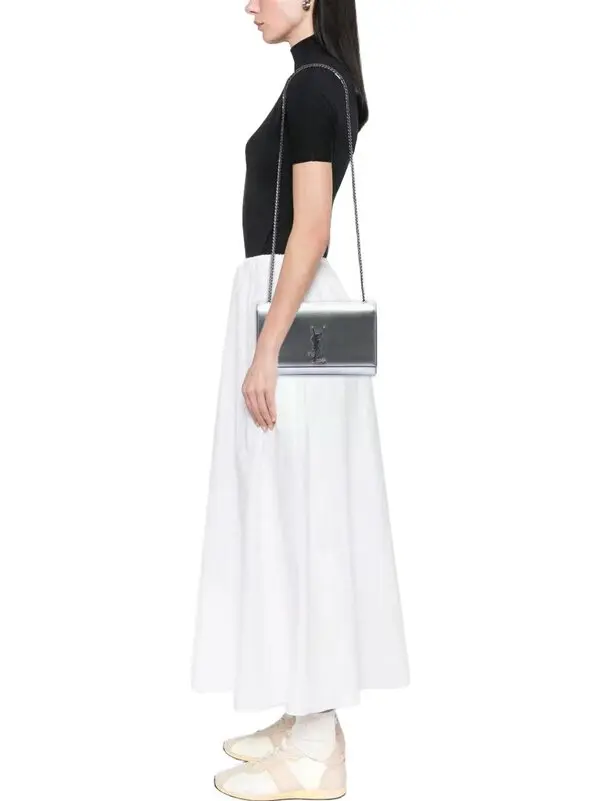 Saint Laurent Medium Metallic Grain De Poudre Monogram Kate Crossbody Bag - Silver