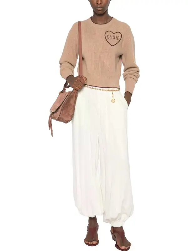 Chloé Heart-embroidered Ribbed-knit Sweater - Neutrals