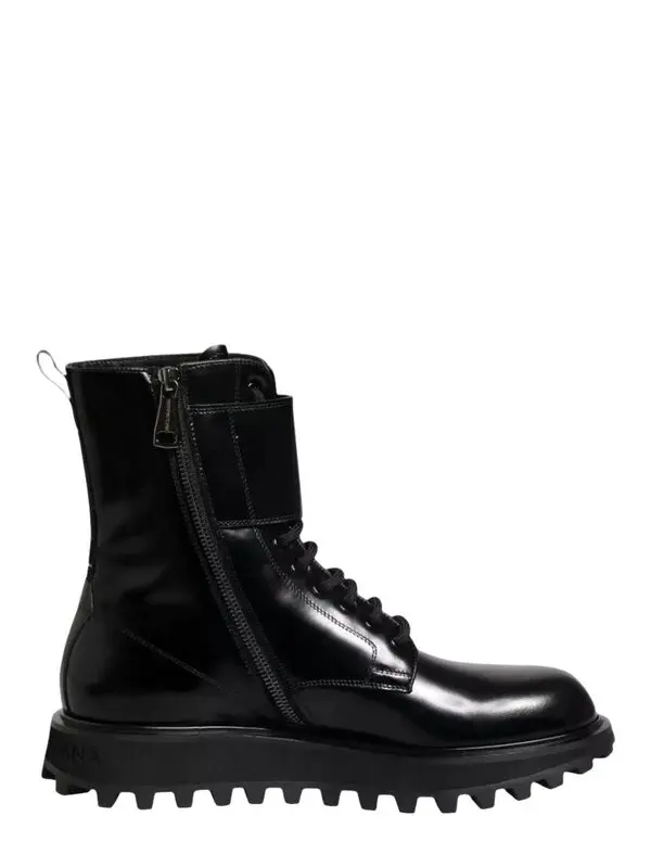 Dolce & Gabbana Polished Finish Buckle-strap Lace-up Ankle Boots - Black