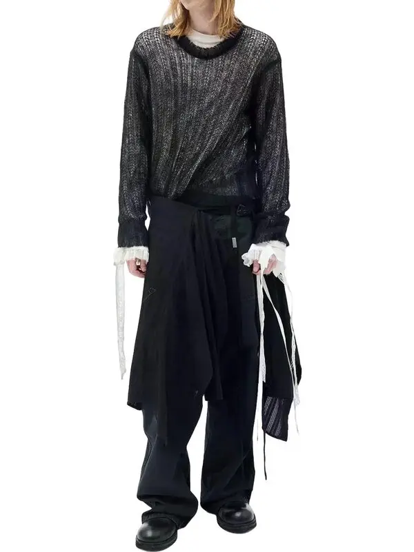 ANN DEMEULEMEESTER Open-knit Crew Neck Sweater - Black