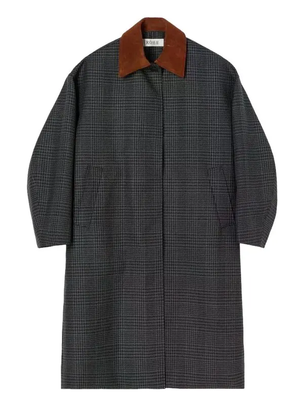 RÓHE Checked Trench Coat With Suede Collar - Grey