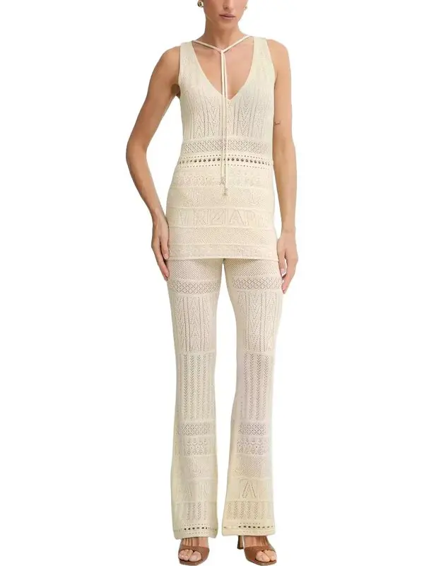 Patrizia Pepe Logo Pointelle Knit Flared Trousers - Neutrals