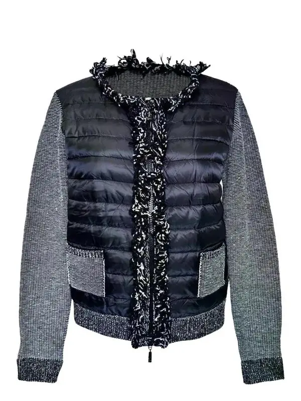 Moncler Down Jacket With Tweed Print And Raw-edge Trim - Black