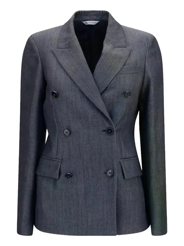 Balenciaga Double-breasted Wool Tailored Jacket With Peak Lapels - Grey