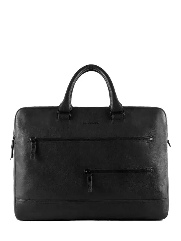 PIQUADRO Grained Leather Laptop Bag - Black