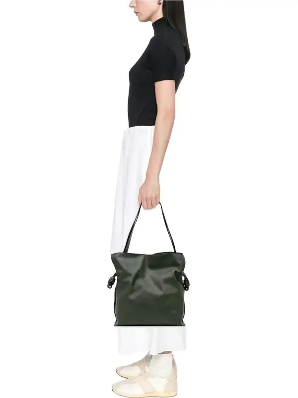Loewe 2021 Calfskin Flamenco Knot Clutch Tote Bag - Green