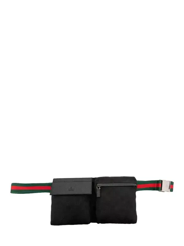 Gucci Gg Canvas Web Double Pocket Belt Bag - Black