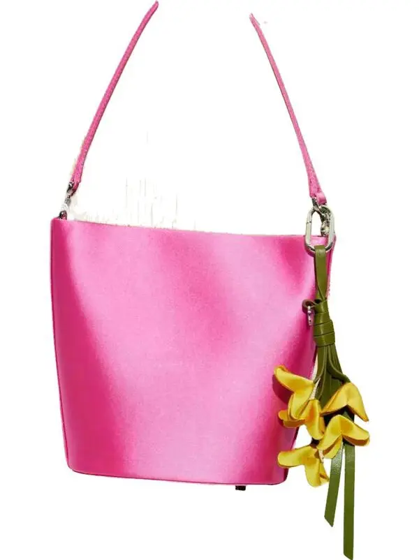 SELF-PORTRAIT Satin Floral-charm Bucket Bag - Pink