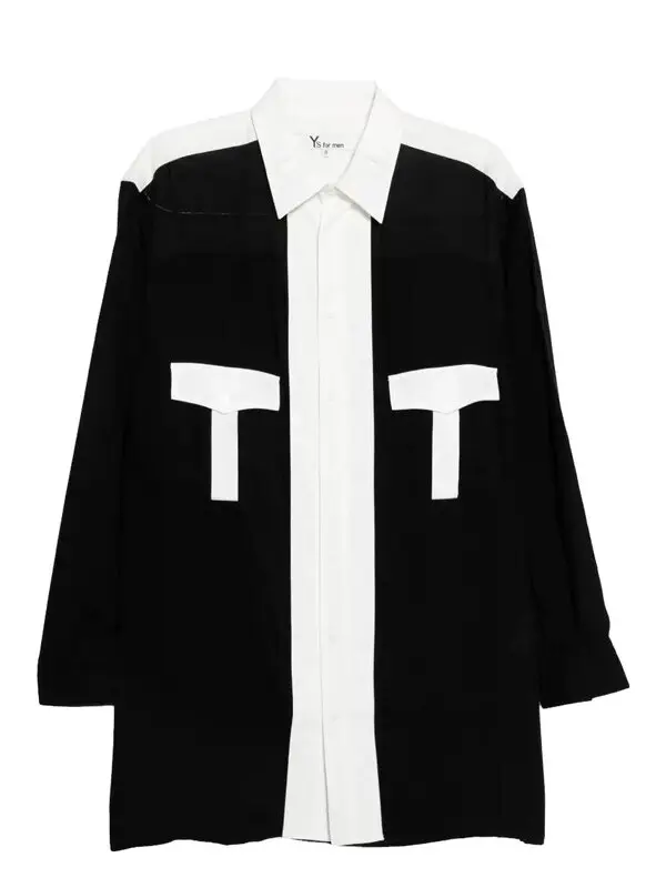 Yohji Yamamoto Monochrome-panelled Shirt - Black