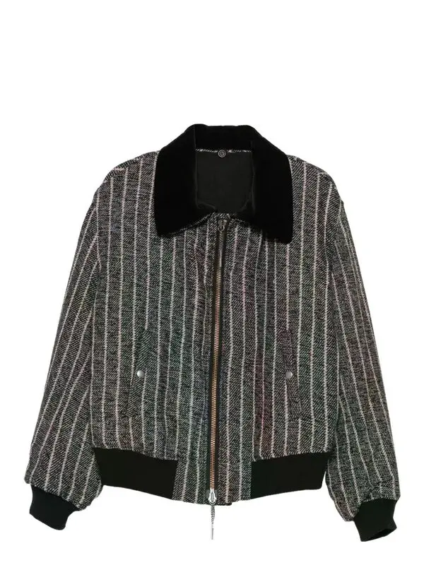 Yohji Yamamoto Three Blend Stripe-pattern Flight Jacket - Grey