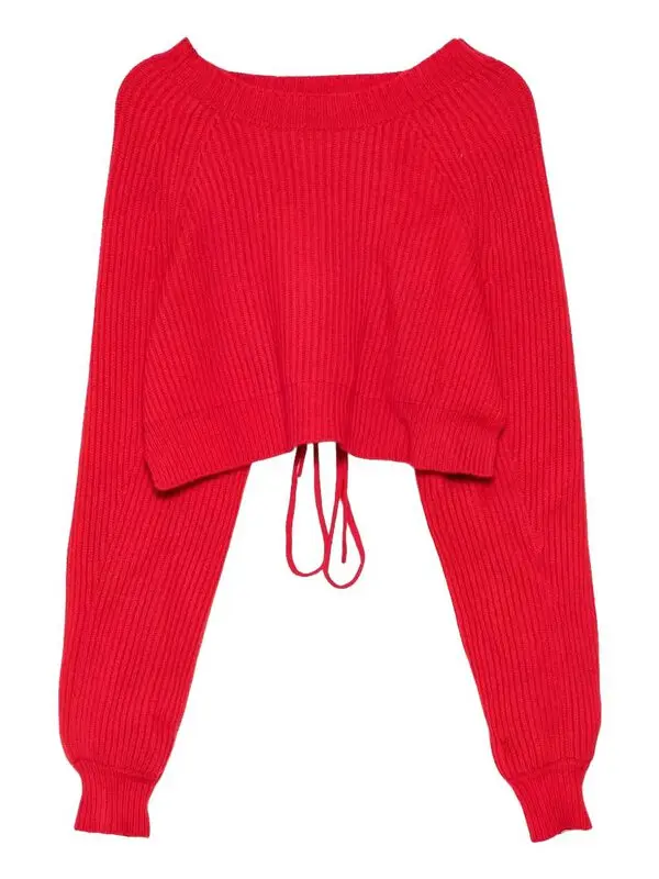 Yohji Yamamoto Scarlet Ribbed Knit Backless Cropped Sweater - Red