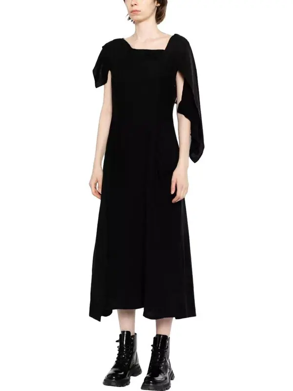 Yohji Yamamoto Asymmetrical Draped Midi Dress - Black