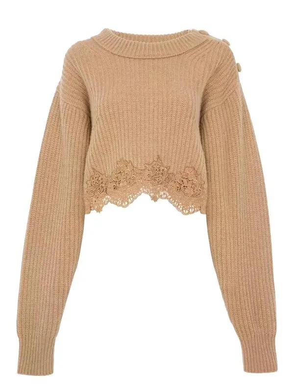 Chloé Lace-trimmed Ribbed Knit Sweater - Neutrals