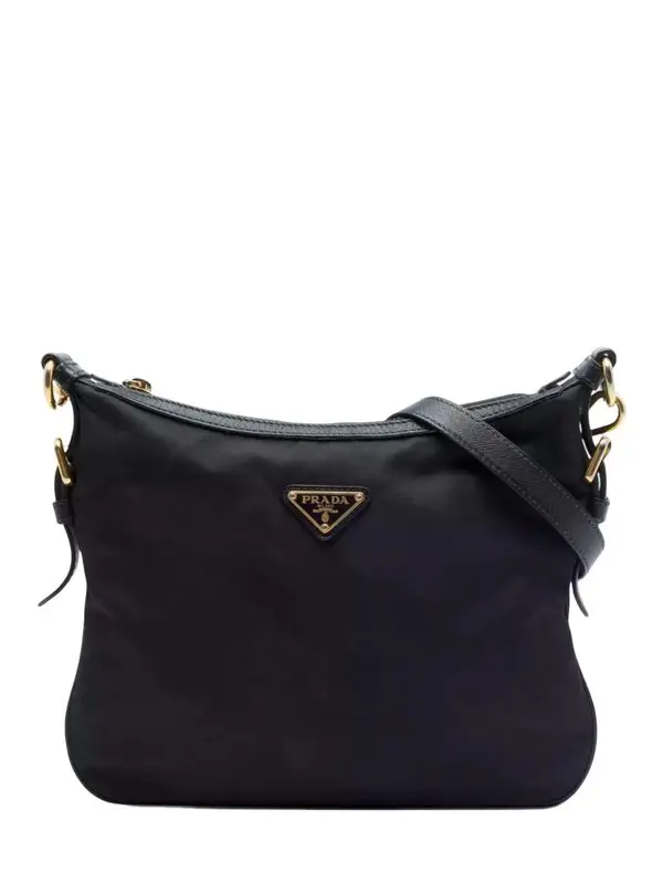 Prada Saffiano Trimmed Tessuto Zip Top Crossbody Bag - Black