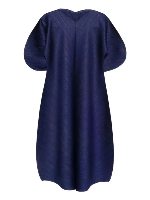 Issey Miyake V-neck Lantern Sleeve Dress - Blue