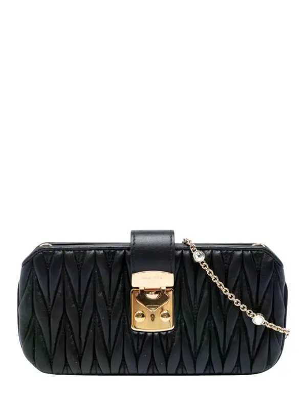 Miu Miu Matelassé Nappa Crystal Clutch On Chain Shoulder Bag - Black