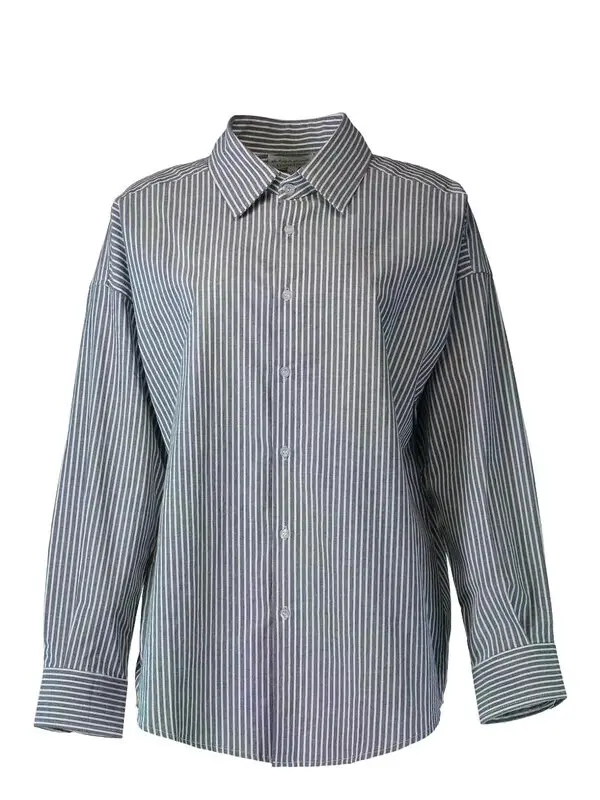 THE LADY AND THE SAILOR Striped Classic Collar Shirt - Blue