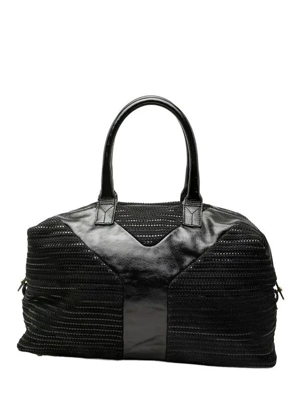 Saint Laurent Textured Fabric And Patent Leather Y Tote Bag - Black