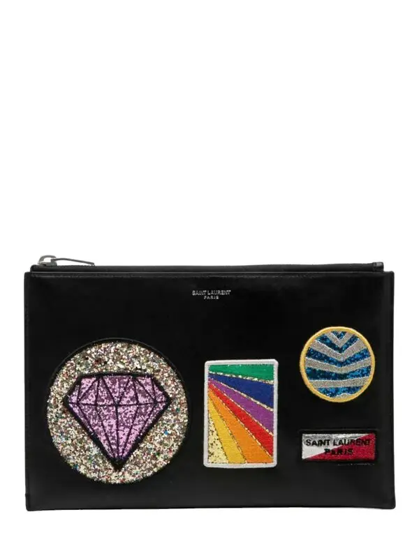 Saint Laurent Leather Patch Clutch - Black