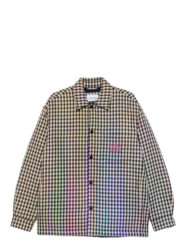 Drole De Monsieur Gingham-check Slogan-print Cotton Overshirt - Neutrals
