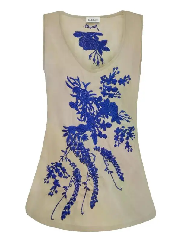P.a.r.o.s.h Sleeveless Floral Embroidered Blouse - Neutrals