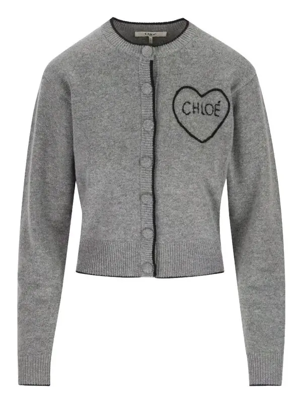 Chloé Heart Motif Button-up Cardigan - Grey