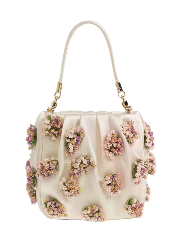 SELF-PORTRAIT Floral Appliqué Satin Tote Bag - Neutrals