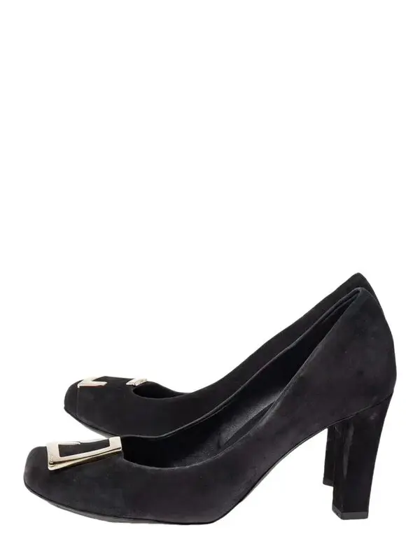 Gucci Suede Metal-trim Square-toe Block Heel Pumps - Black