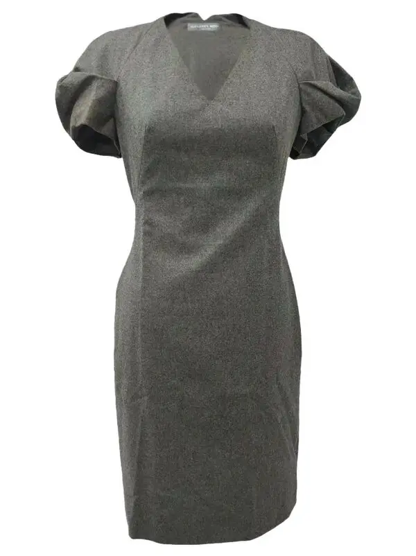 Alexander McQueen V-neck Puff Sleeve Midi Dress - Grey