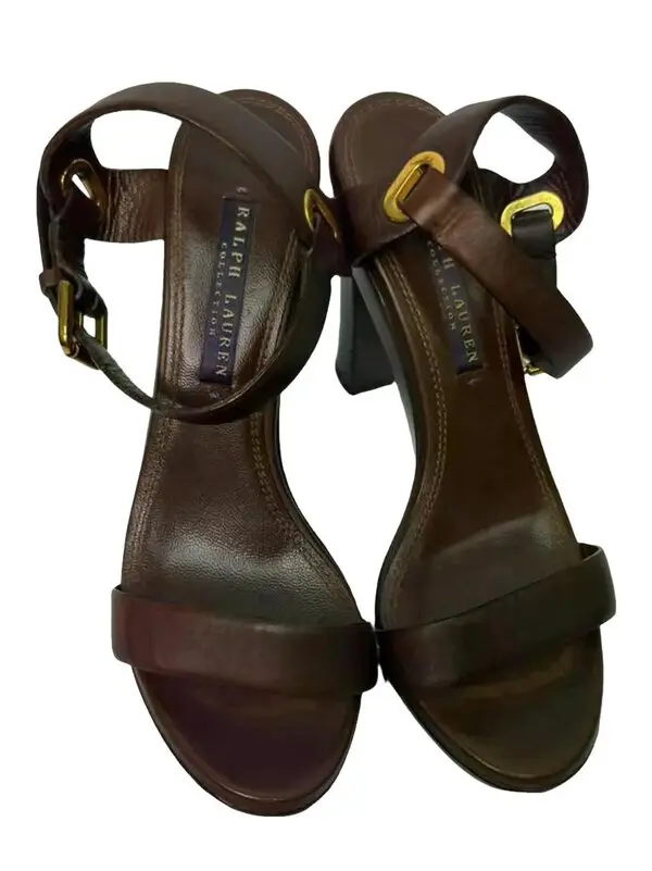 Ralph Lauren Wooden Heel Platform Sandals - Brown