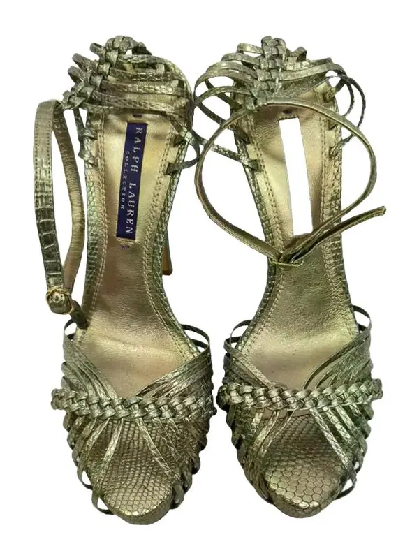 Ralph Lauren Snake-embossed Braided Strap Platform Sandals - Green