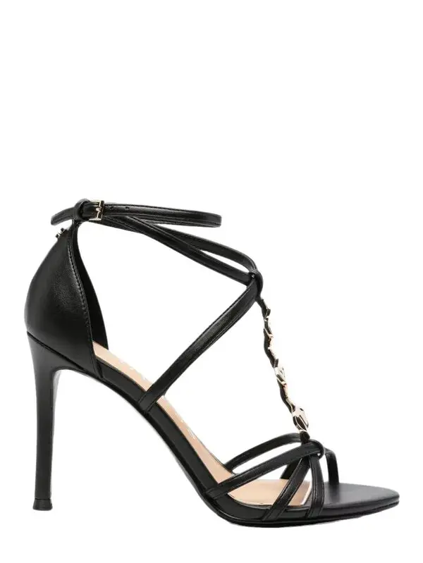Guess Embellished Leather Stiletto Sandals With Ankle Strap - Black