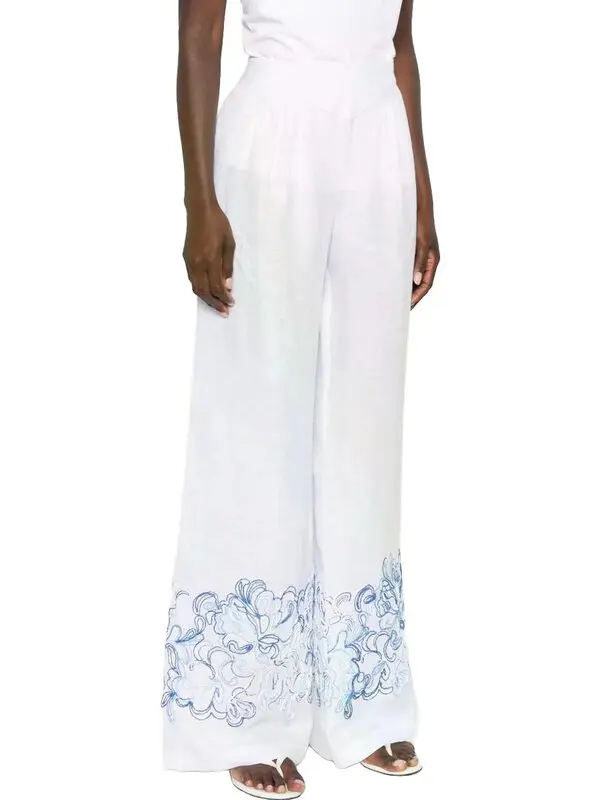 Ermanno Scervino Embroidered Linen Wide Leg Trousers - White
