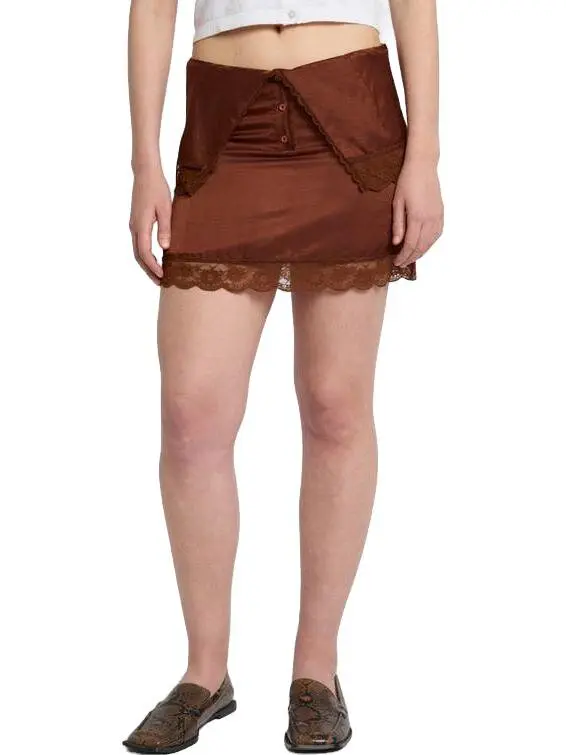 MUSE ASSEMBLY Lace Trim Miniskirt - Brown