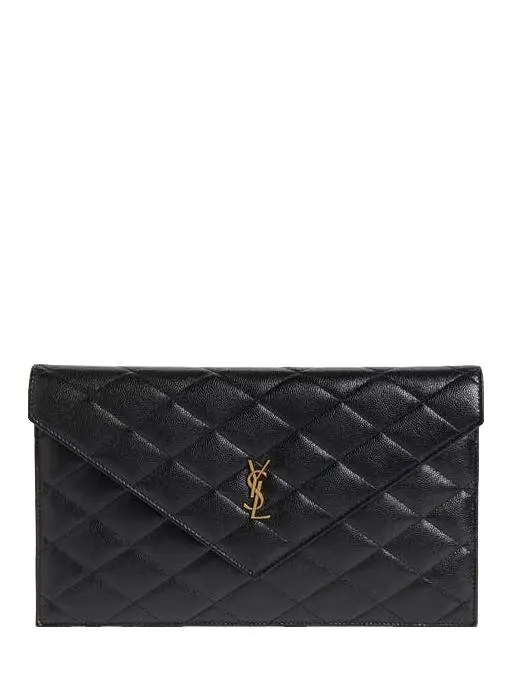 Saint Laurent Diamond Quilted Grain De Poudre Leather Envelope Pouch - Noir