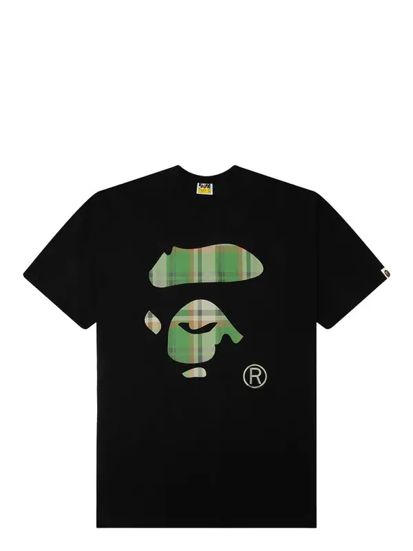 A BATHING APE Check Ape Face Tee - Black