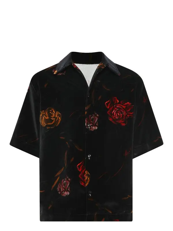 Amiri Floral Velvet Camp Shirt - Black