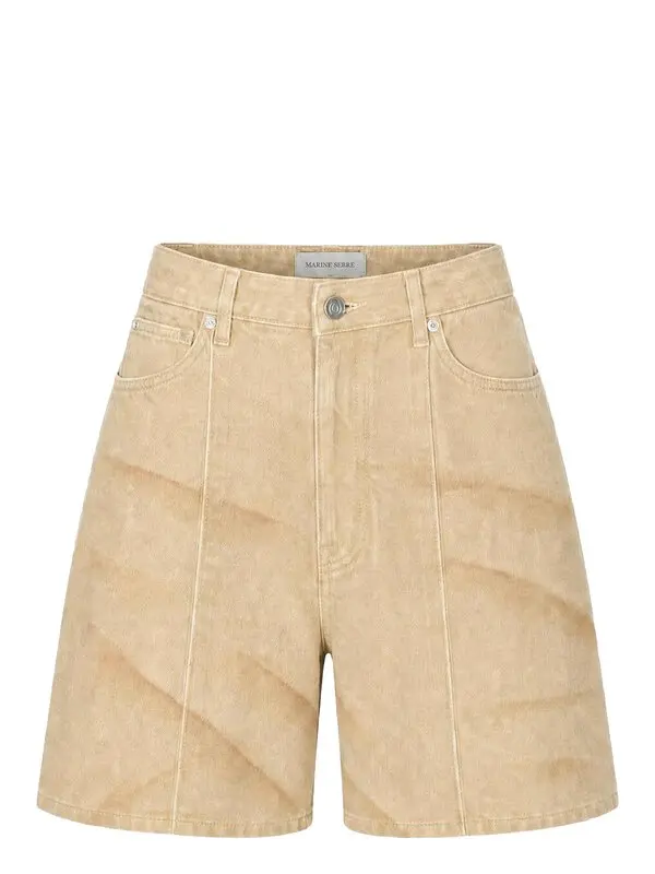 MARINE SERRE Faded Moon Denim Shorts - Tan