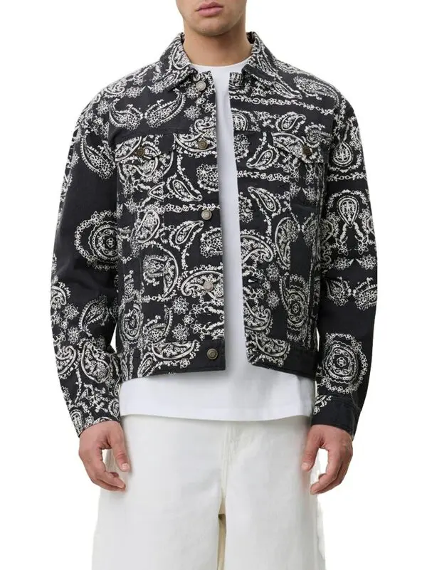 LES DEUX Paisley Cotton Twill Shirt Jacket - Black Multi