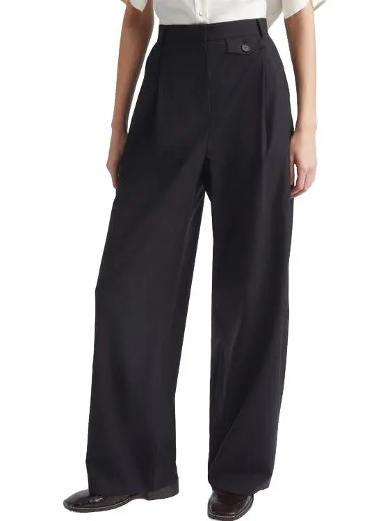 EENK Wide-leg Tailored Pants With Front Tuck Detail - Black