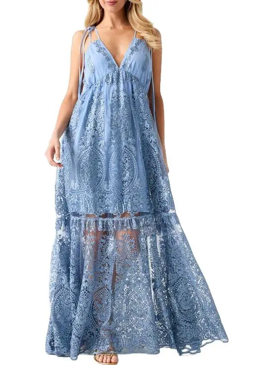 Guess Karima Embroidered Lace Maxi Dress - F7mh-open